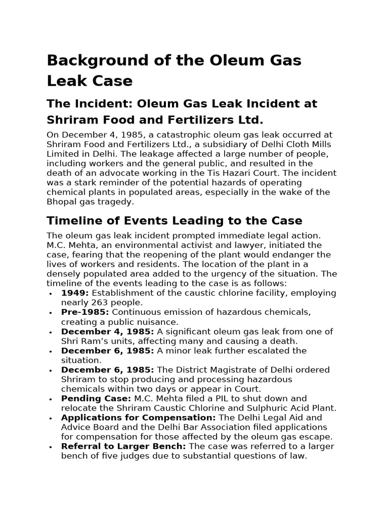 Background of The Oleum Gas Leak Case | PDF | Legal Liability ...