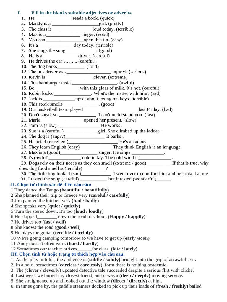 Adjectives and Adverbs Worksheet | PDF