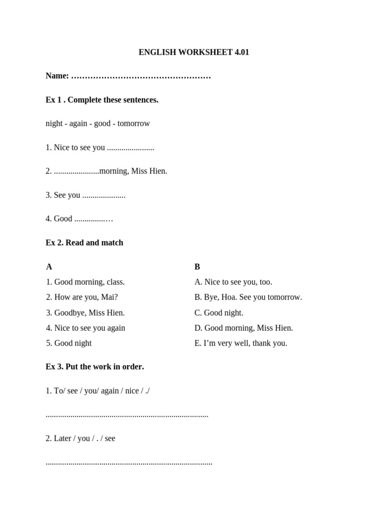 English Worksheet 01 | PDF