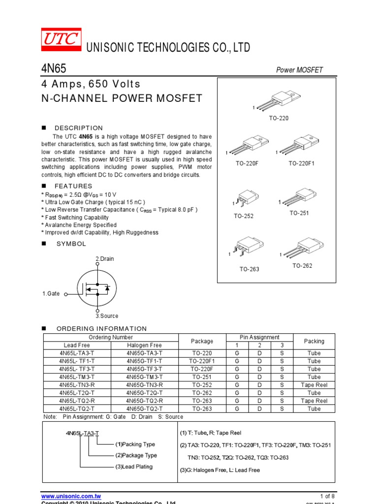 4N65 | PDF | Field Effect Transistor | Diode