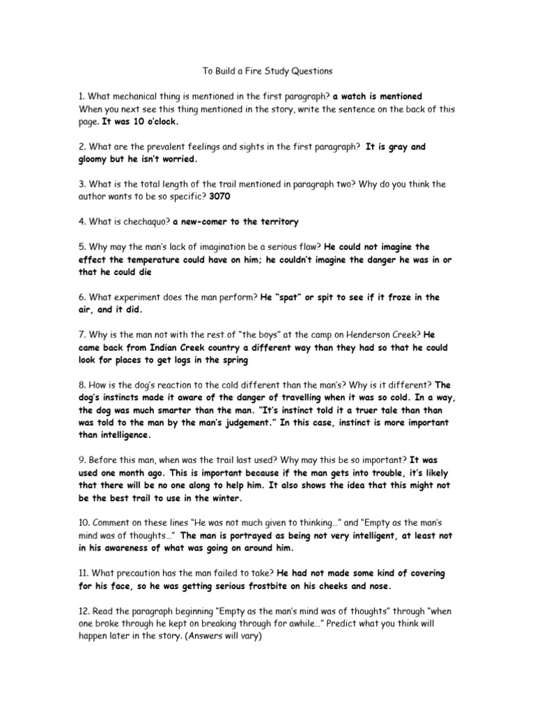 To Build A Fire Questions W - Answers | PDF