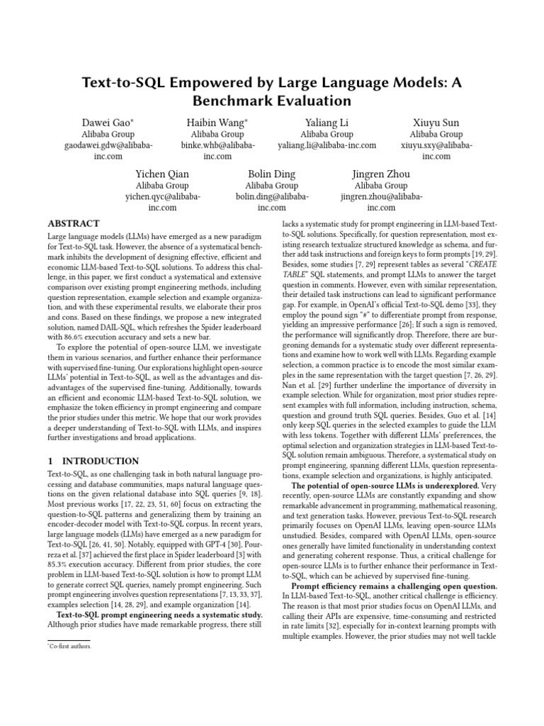 Text-to-SQL Empowered by Large Language Models: A Benchmark Evaluation | PDF | Databases | Sql
