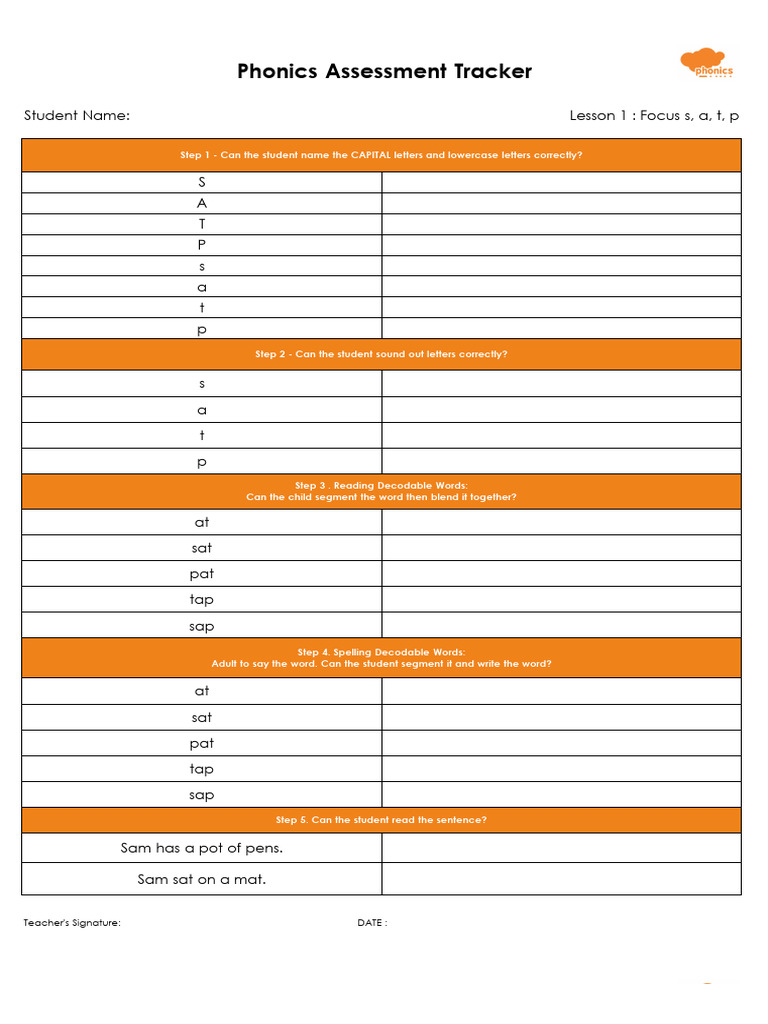 Level 1 Assessment Tracker | PDF | Phonics | Reading (Process)