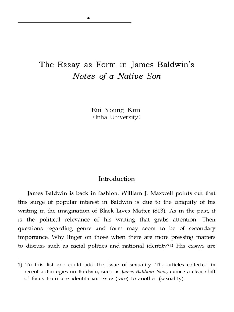Baldwin's Essay Form in "Notes of a Native Son" | PDF | Rhythm | Essays