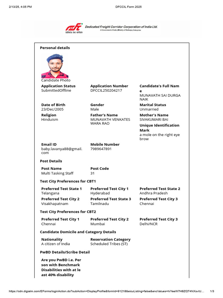 Dfccil Form 2025-Sai | PDF