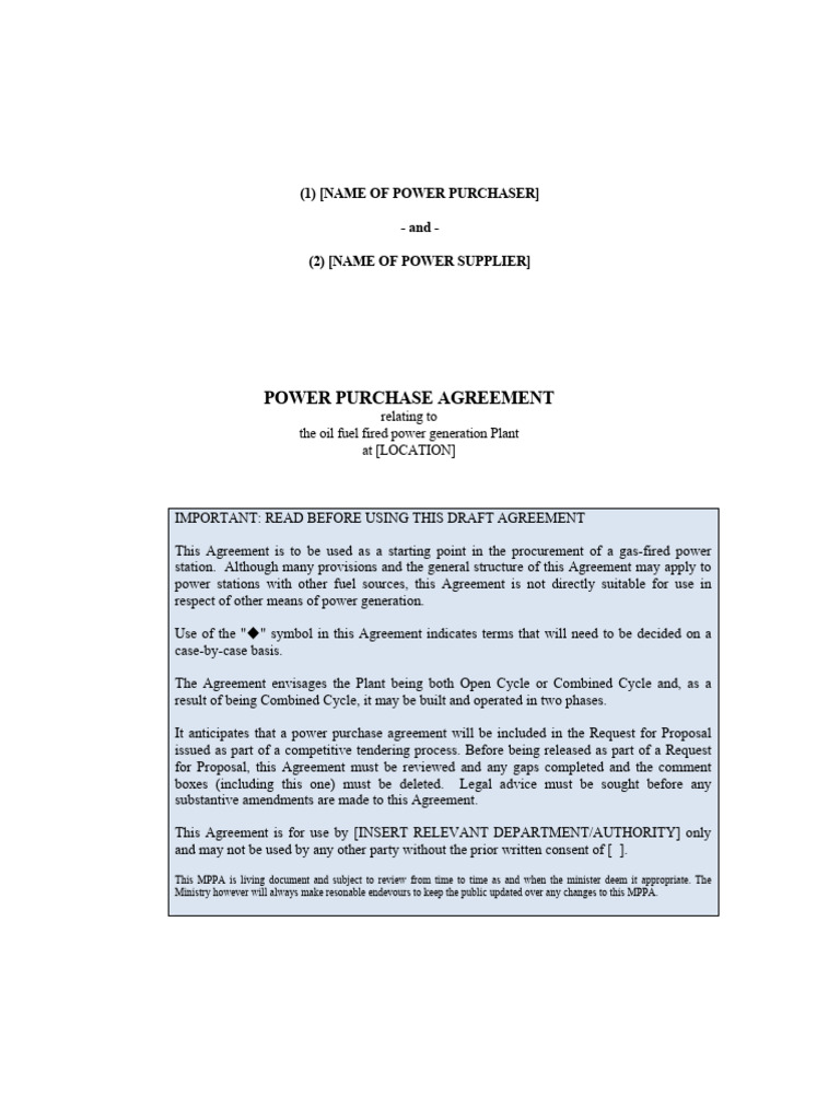 Model PPA For Fuel Oil Fired Power Generation | PDF | Electrical Grid ...