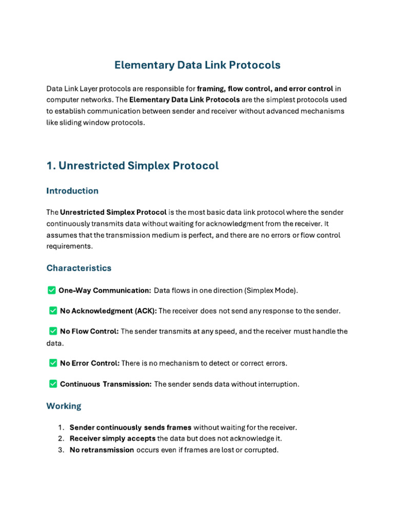 Elementary Data Link Protocol Notes | PDF