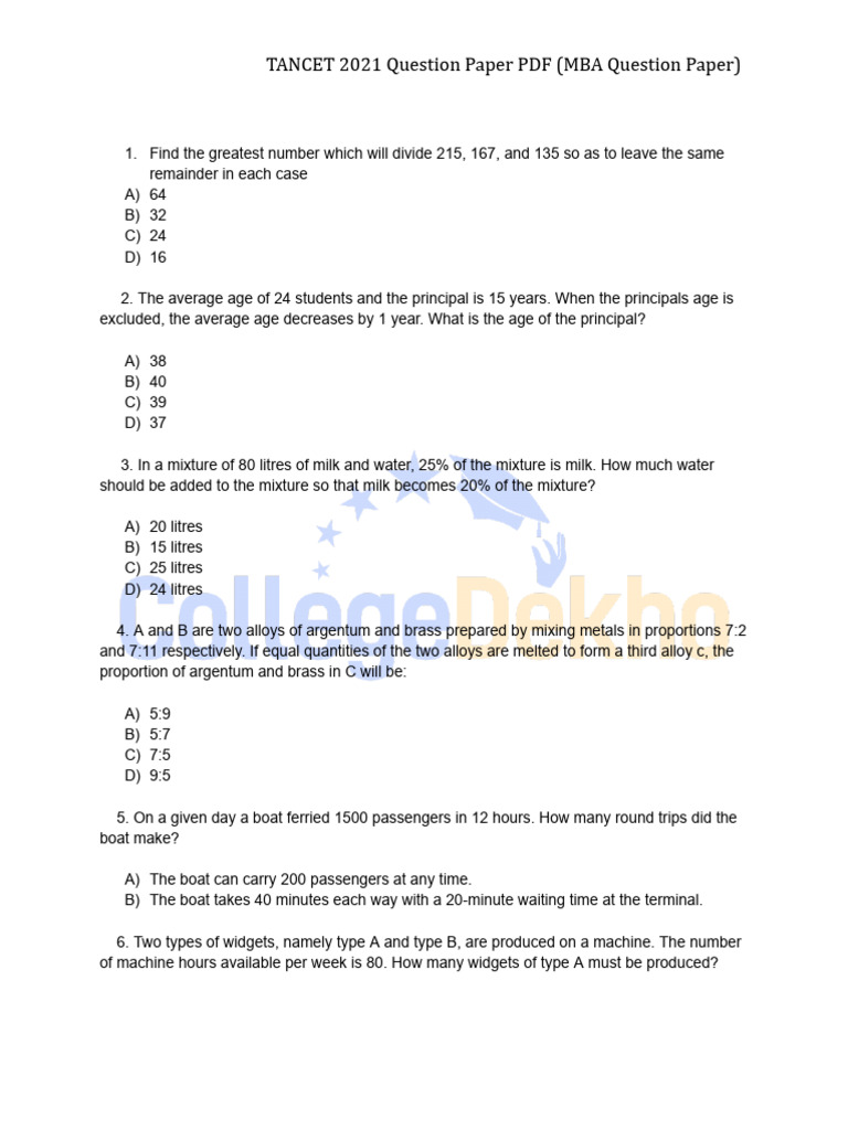 Tancet Mba Question Paper 2021 | PDF | Nazi Germany | World War II