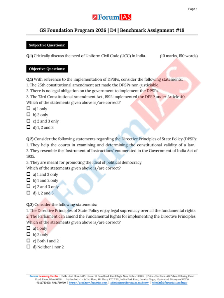 GS Foundation 2026 D4 Assignment 19 QP | PDF | Statutory Law | Justice