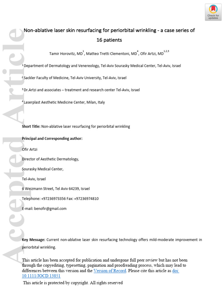 Non-Ablative Laser Skin Resurfacing For Periorbital Wrinkling. A Case ...