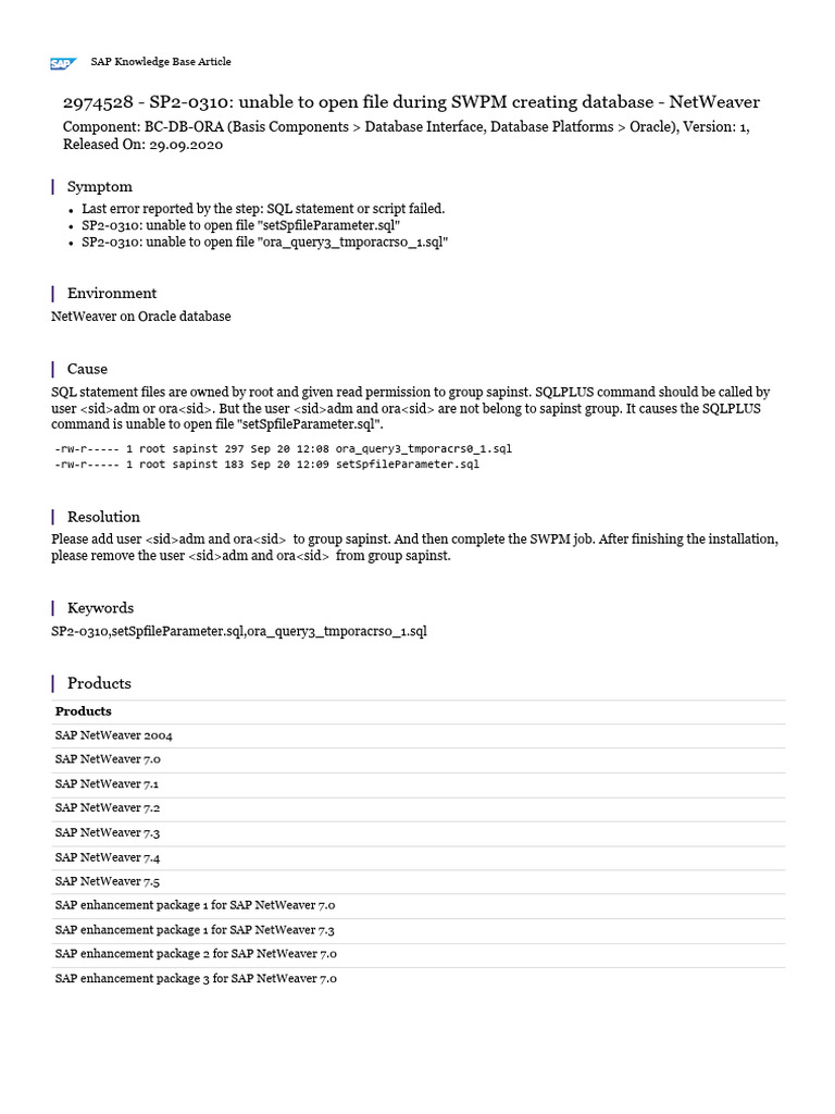 SP2-0310: File Access Issue in SWPM | PDF