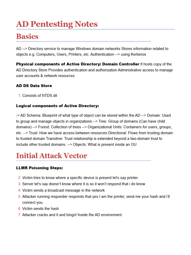 AD Pentesting Notes | PDF | Active Directory | Computing