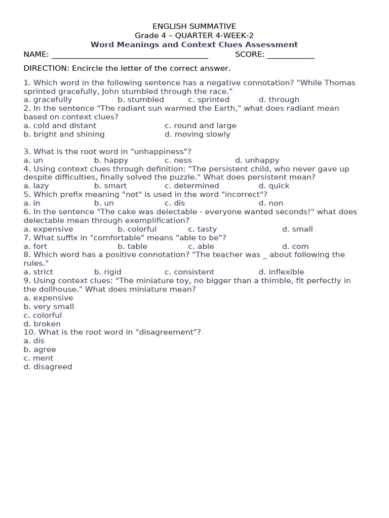 ENGLISH Formative Assessment 2 | PDF