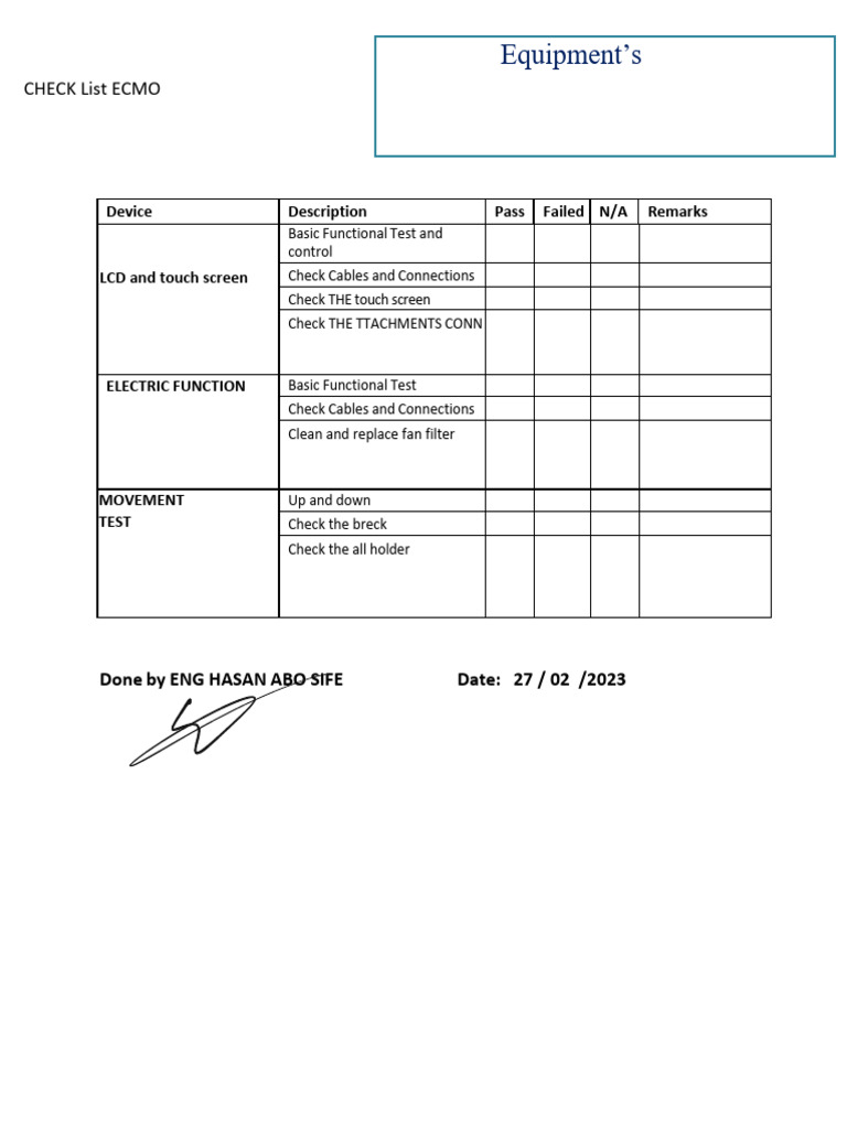 Check List Ecmo | PDF