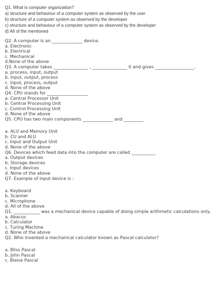 Worksheet-Computer Organization MCQ | PDF