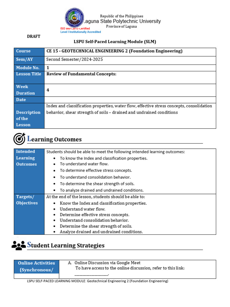 Bsce - Ce15 - SLM 1 2024-2025 | PDF | Stress (Mechanics) | Geotechnical Engineering