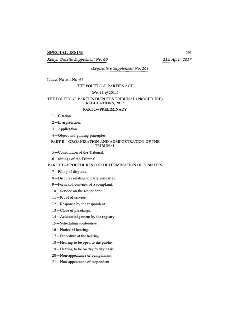 67-PoliticalPartiesTribunal Procedure Regulations 2017 | PDF | Tribunal ...