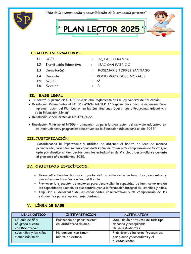 6°-Plan Lector-2025-Maestras de Primaria Perú-Jezabel Camargo-Único Contacto-978387435 | PDF ...