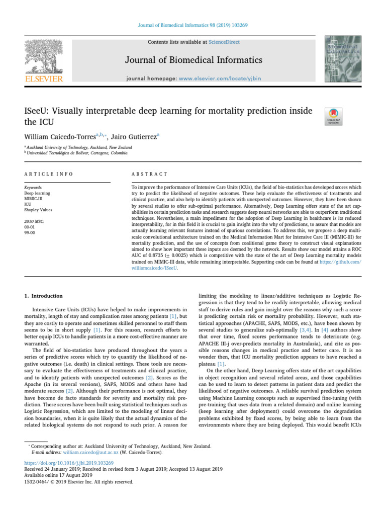 ISeeU Visually Interpretable Deep Learning For Mortality Prediction Inside The ICU | PDF | Deep ...