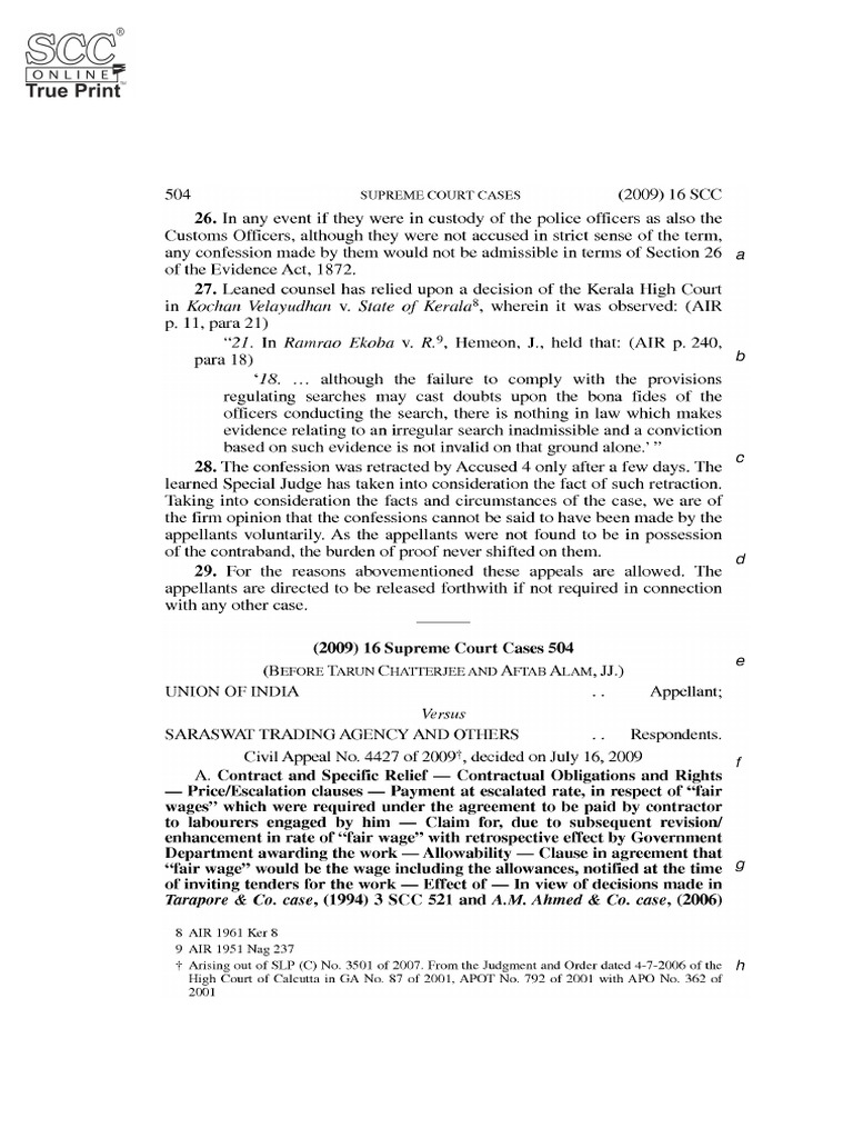 Union of India v. Saraswat Trading Agency, (2009) 16 SCC 504 | PDF | Federal Government Of The ...