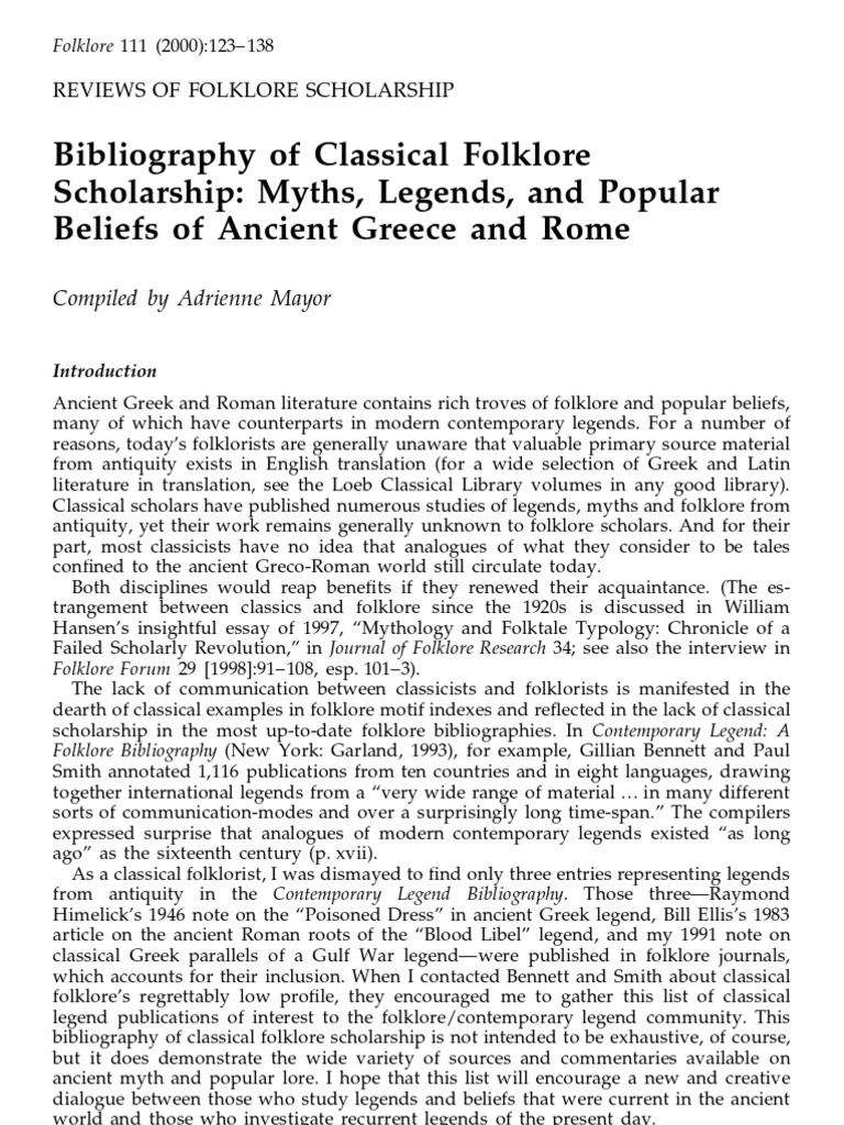 Bibliography Classical Folklore | PDF | Classics | Greek Mythology