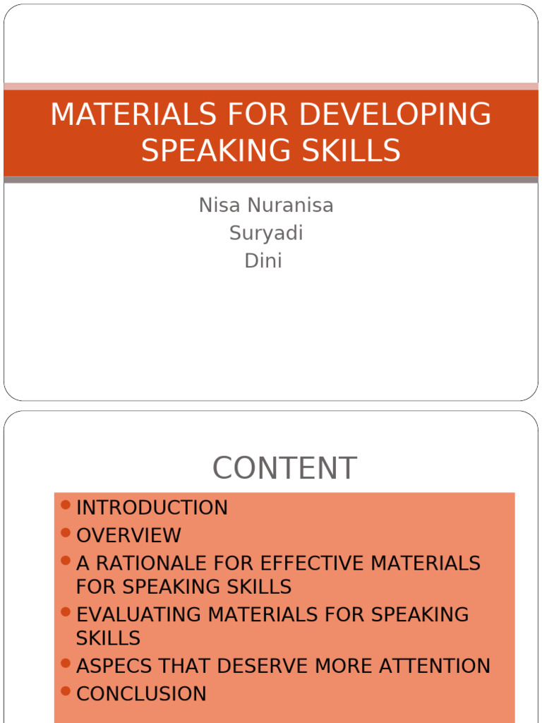 Materials For Developing Speaking Skills | PDF | Learning | Second ...