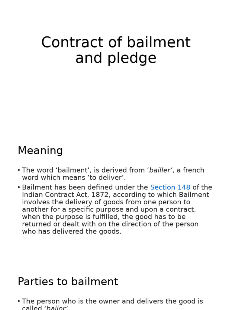 Contract of Bailment and Pledge | PDF | Indemnity | Lien
