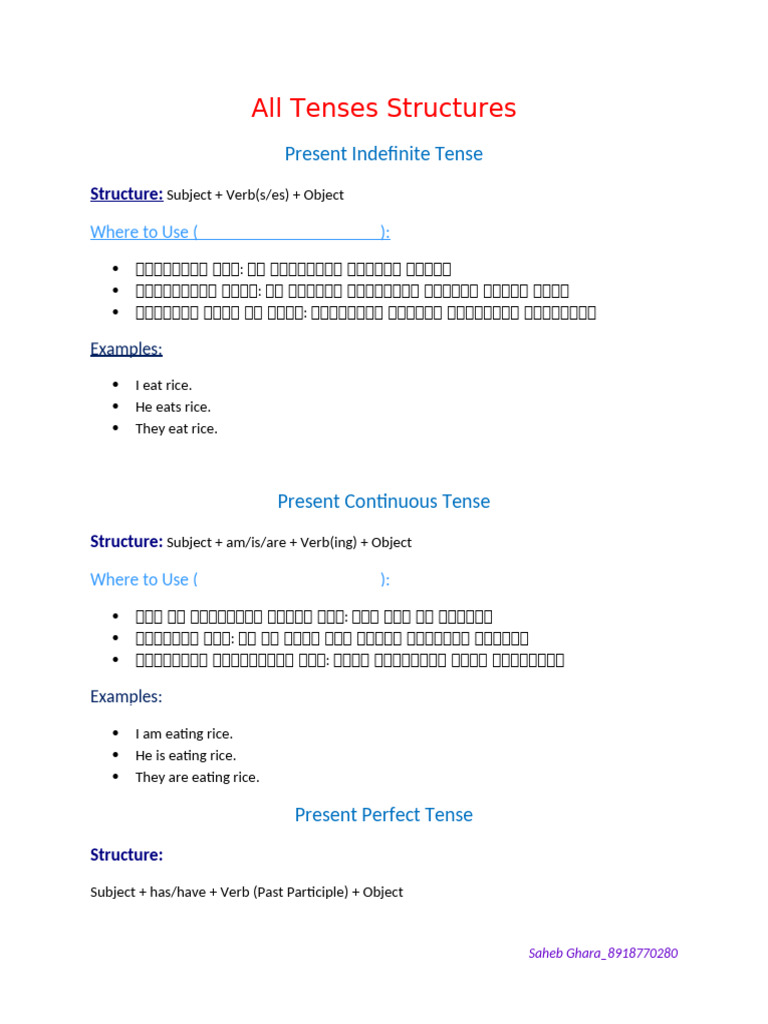 All Tenses Structure | PDF