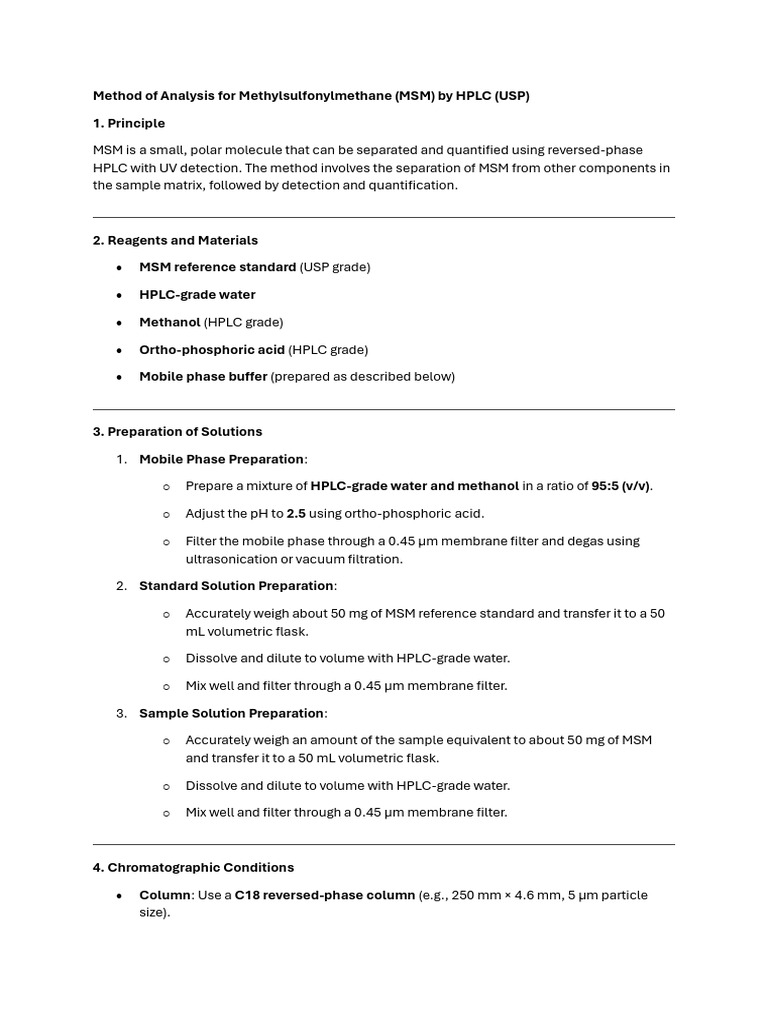 HPLC Analysis Method for MSM | PDF | High Performance Liquid ...