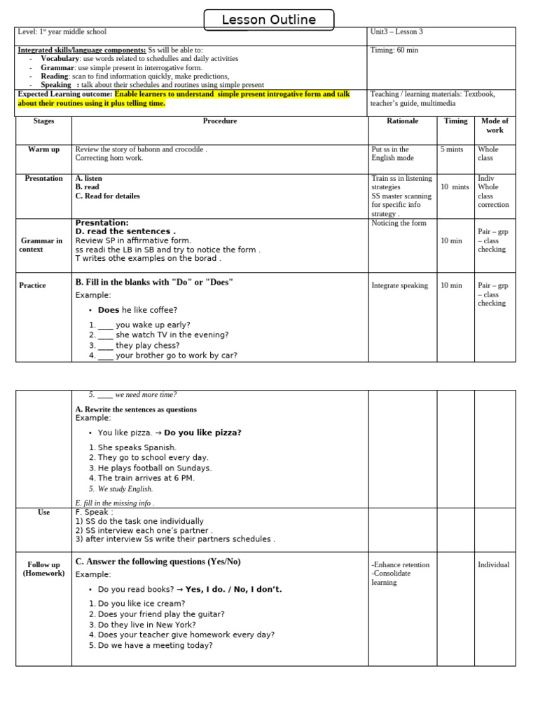 Spotlight 1 Unit 3lesson 4 Plan(1) | PDF | Communication | Behavior Modification