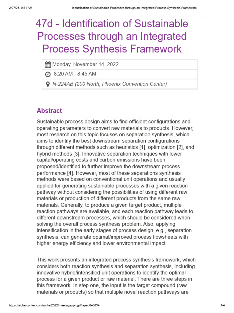 Identification of Sustainable Processes Through An Integrated Process Synthesis Framework | PDF ...