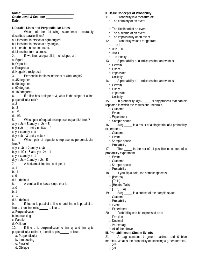 Summative Test Q4 Math 8 | PDF | Probability | Odds