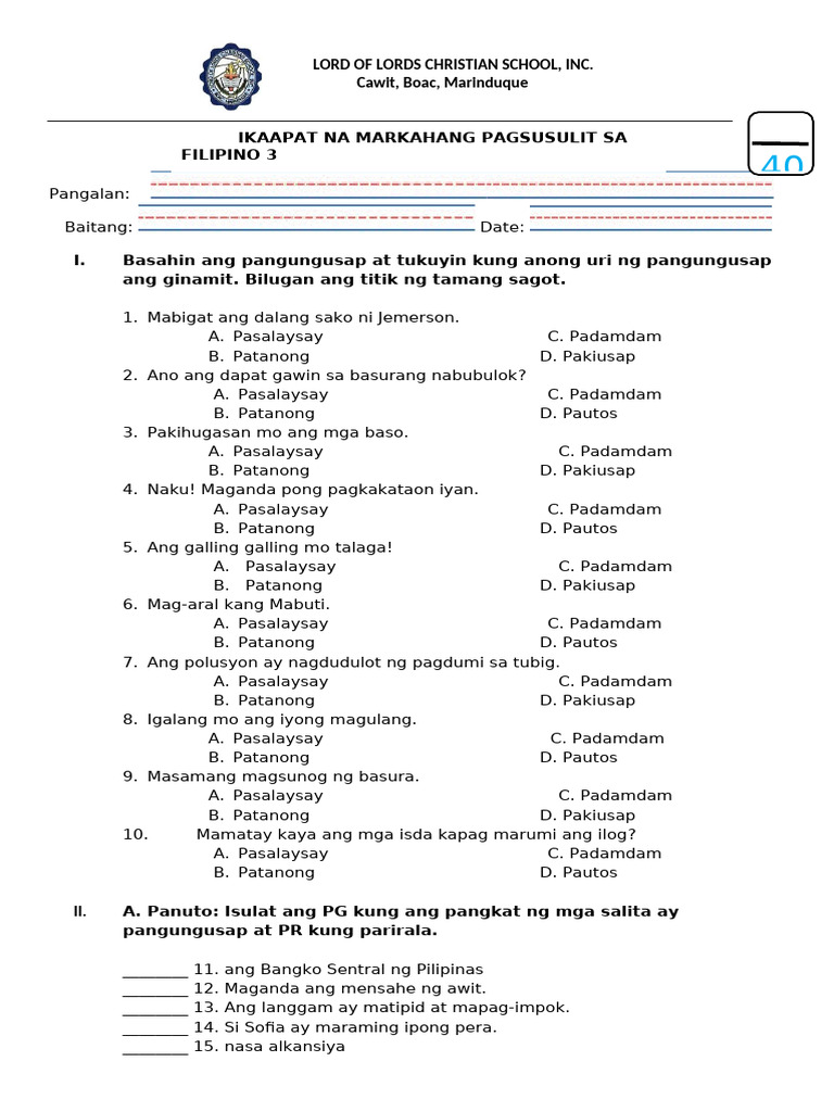 Exam Filipino | PDF