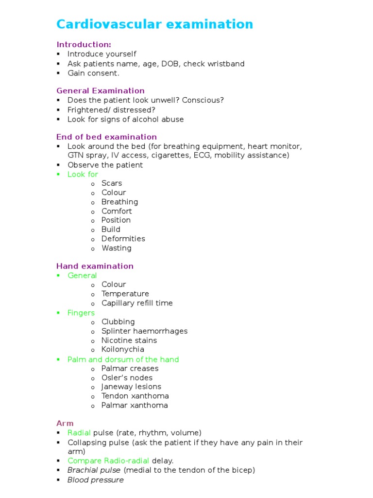 Cardiovascular Examination Steps | PDF | Pulse | Thorax (Human Anatomy)