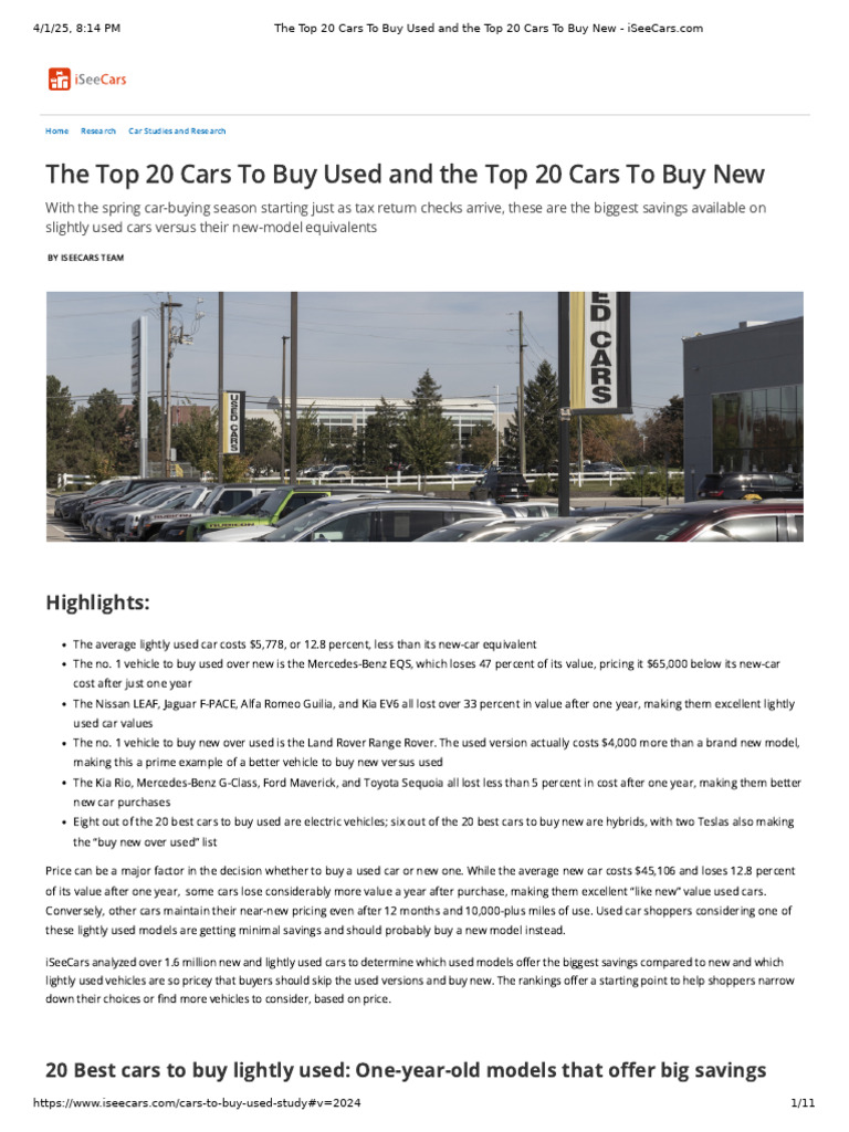 Best Used Cars: Top 20 Picks | PDF