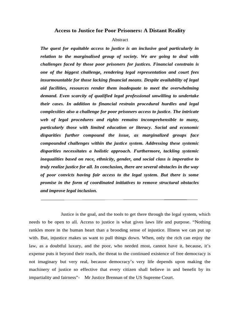 Justice Access Challenges for Poor Prisoners | PDF | Incarceration In ...