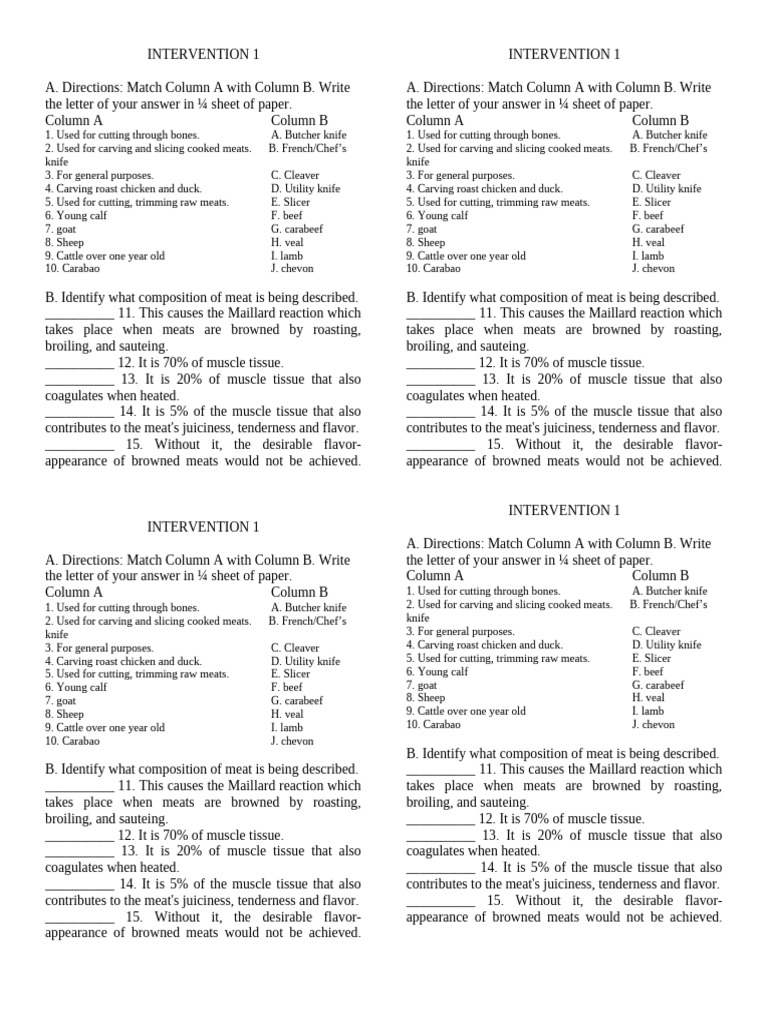 Quarter 4 TLE Cookery Quiz 1 | PDF | Beef | Marination