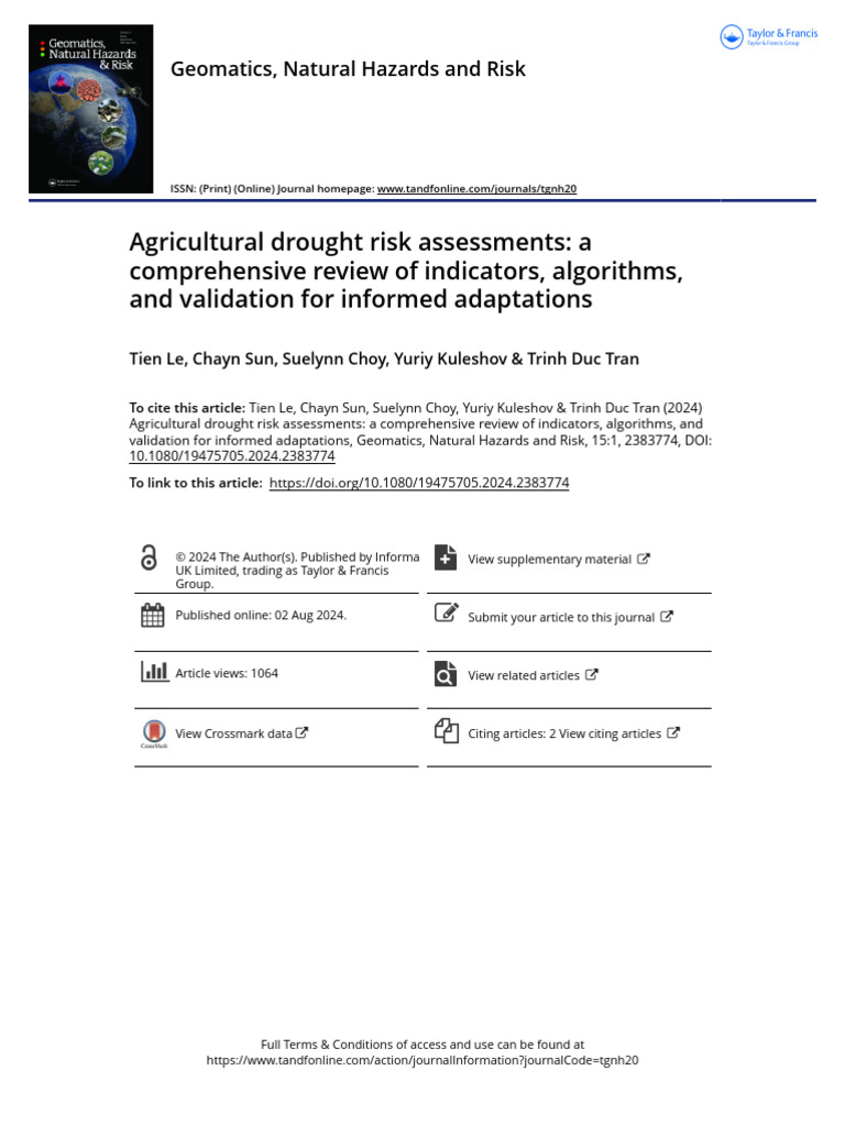 Agricultural Drought Risk Assessments a Comprehensive Review of ...