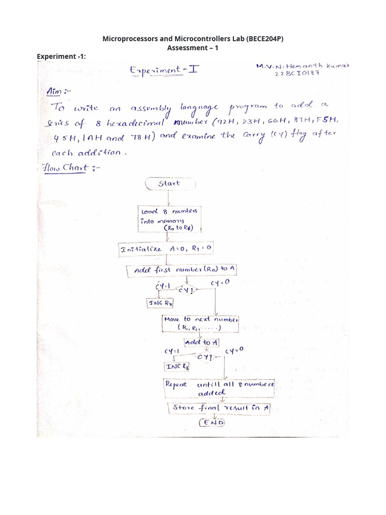 Microprocessors and Microcontrollers Lab Submission 1 | PDF
