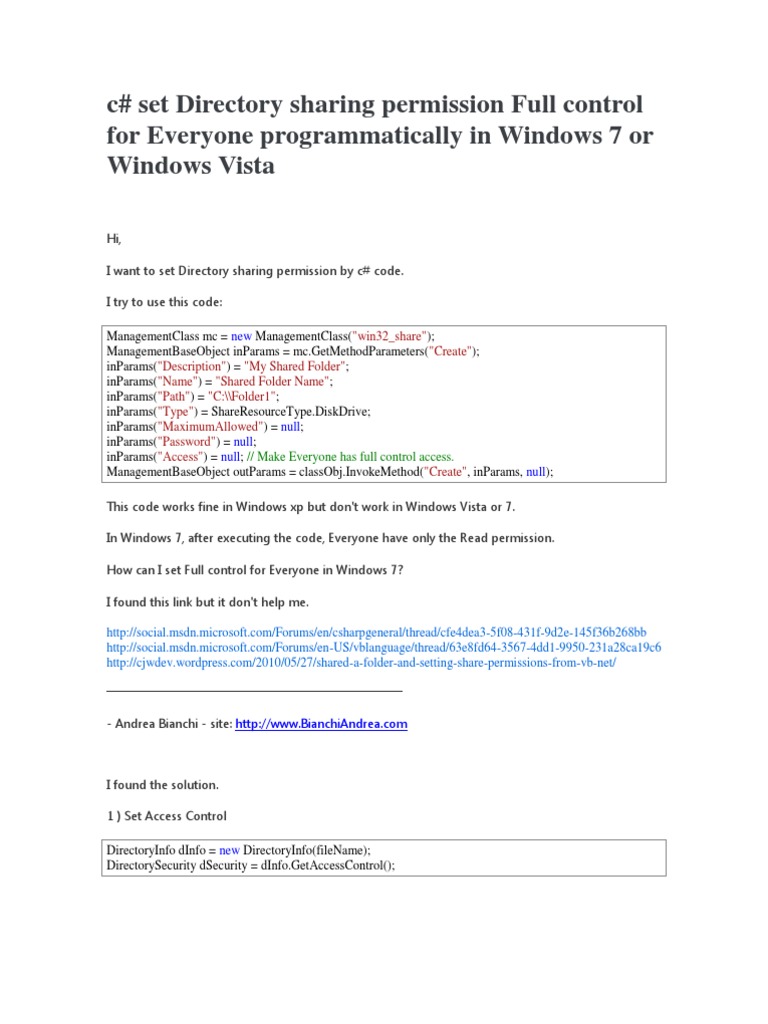 CSharp Permission To Folder | PDF | Directory (Computing) | Microsoft Windows