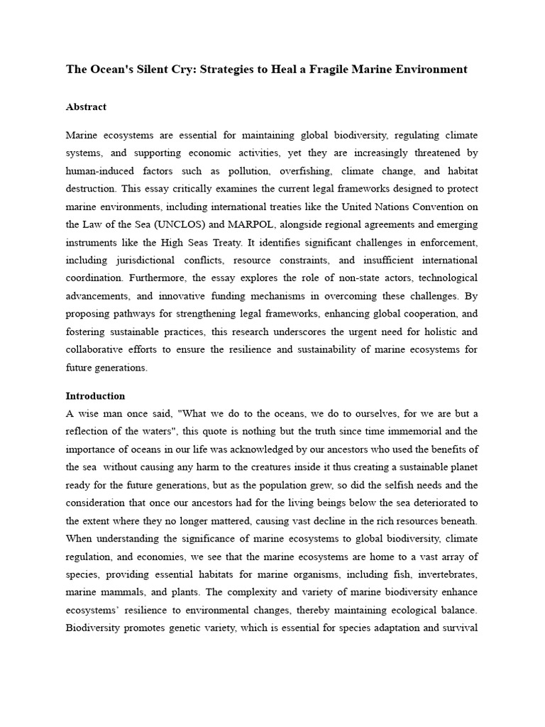 The Ocean's Silent Cry- Strategies to Heal a Fragile Marine Environment ...