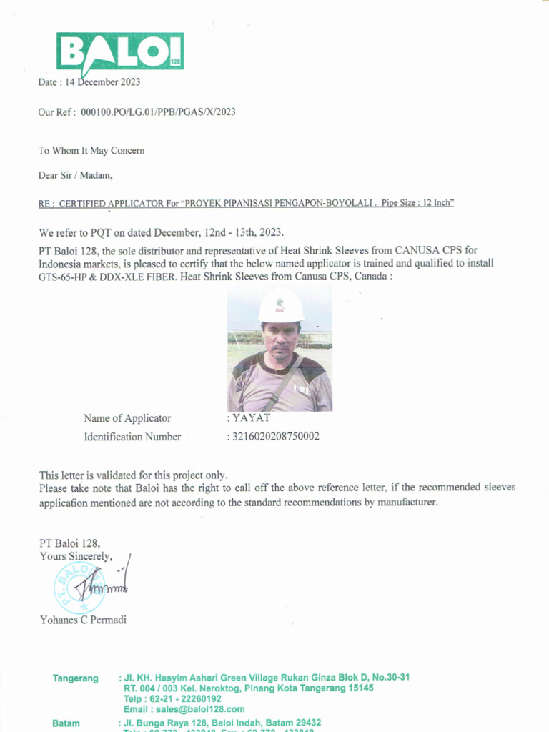 YAYAT CERTIFICATE APLICATOR-2 | PDF