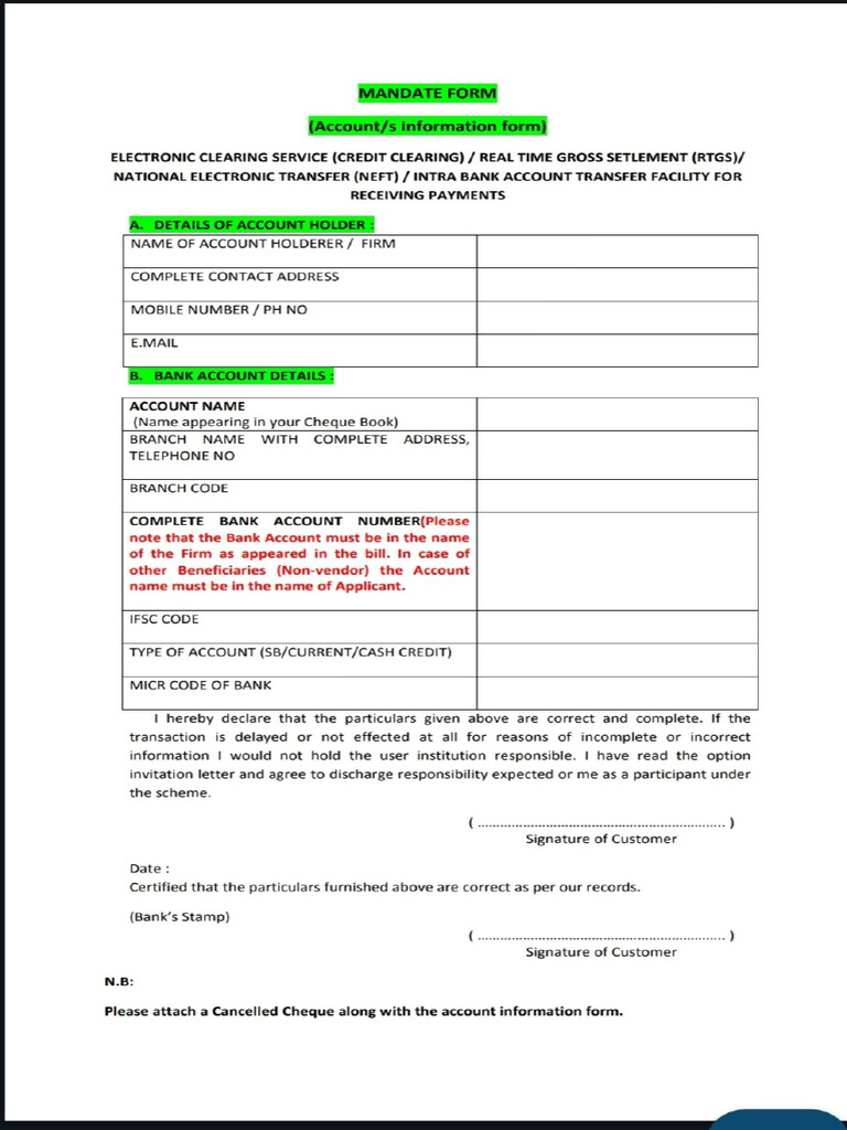 Bank Mandate Form | PDF