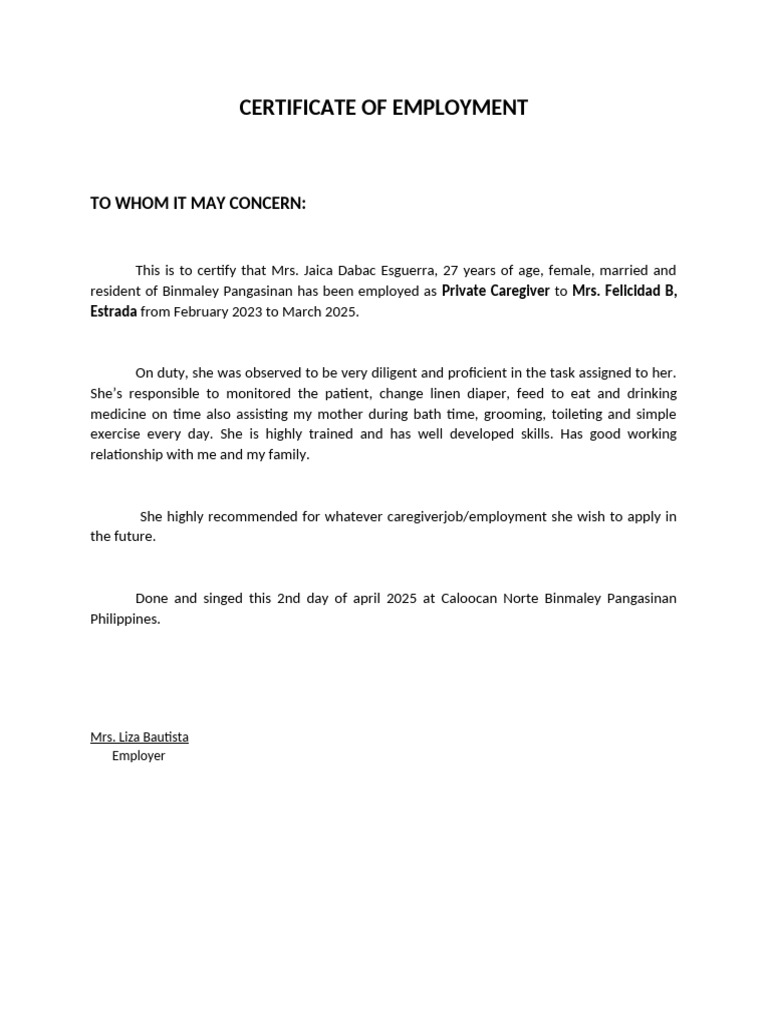 Coe Private Caregiver | PDF