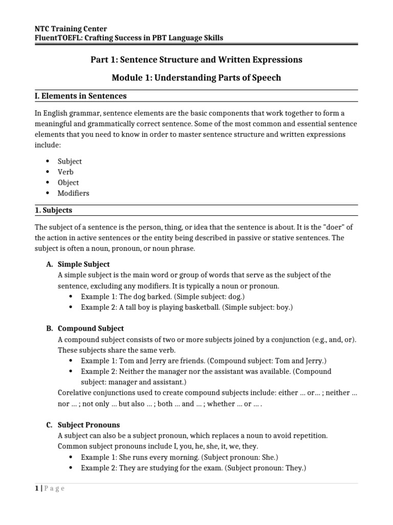 Elements of Sentences | PDF | Verb | Subject (Grammar)