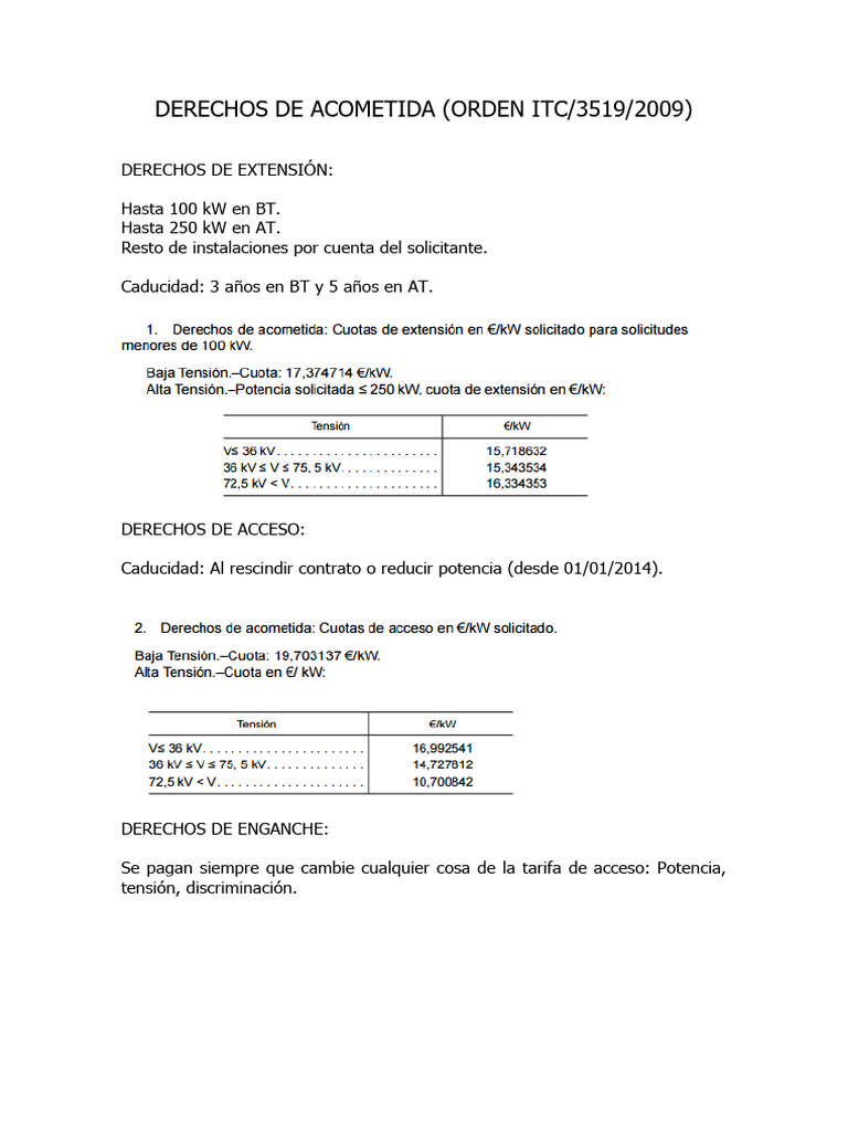 Derechos de Acometida en Instalaciones | PDF
