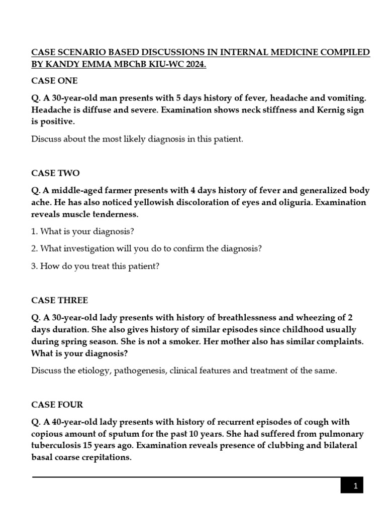 CASE SCENARIO BASED DISCUSSIONS IN INTERNAL MEDICINE COMPILED BY KANDY ...