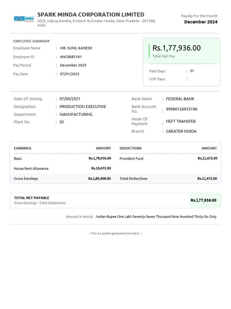 Payslip ANC8085161 Jan 2025 | PDF | Personal Finance | Economies