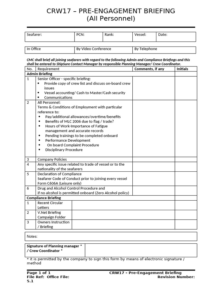 crw17 - Pre-Engagement Briefing | PDF