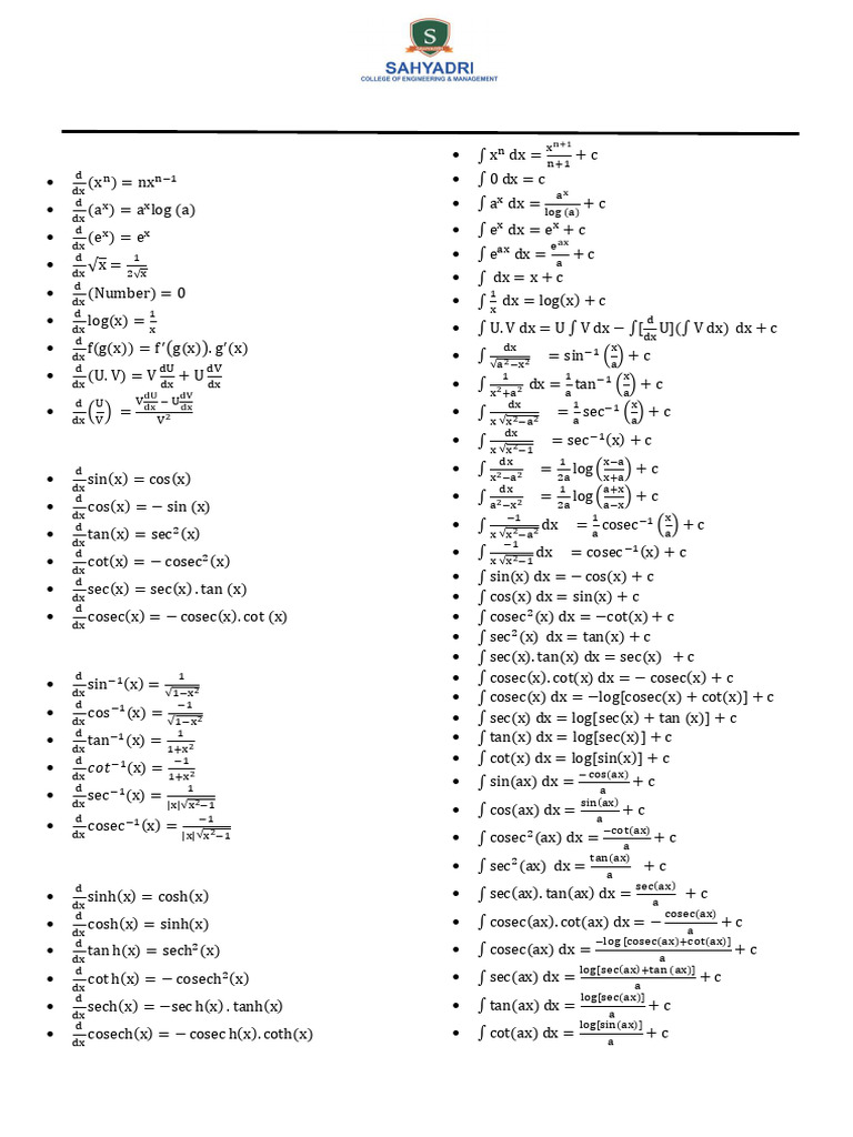 Maths Formula | PDF | Trigonometric Functions | Logarithm